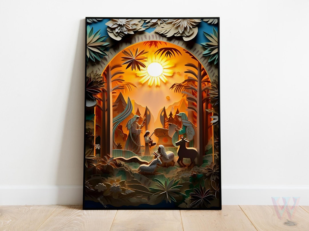 Nativity Poster, Joyful Nativity Scene Art Print, Modern Christian ...