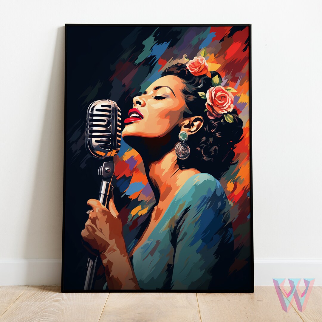 Billie Holiday Inspired Art Poster, Colorful Jazz Singer Print, Vintage ...