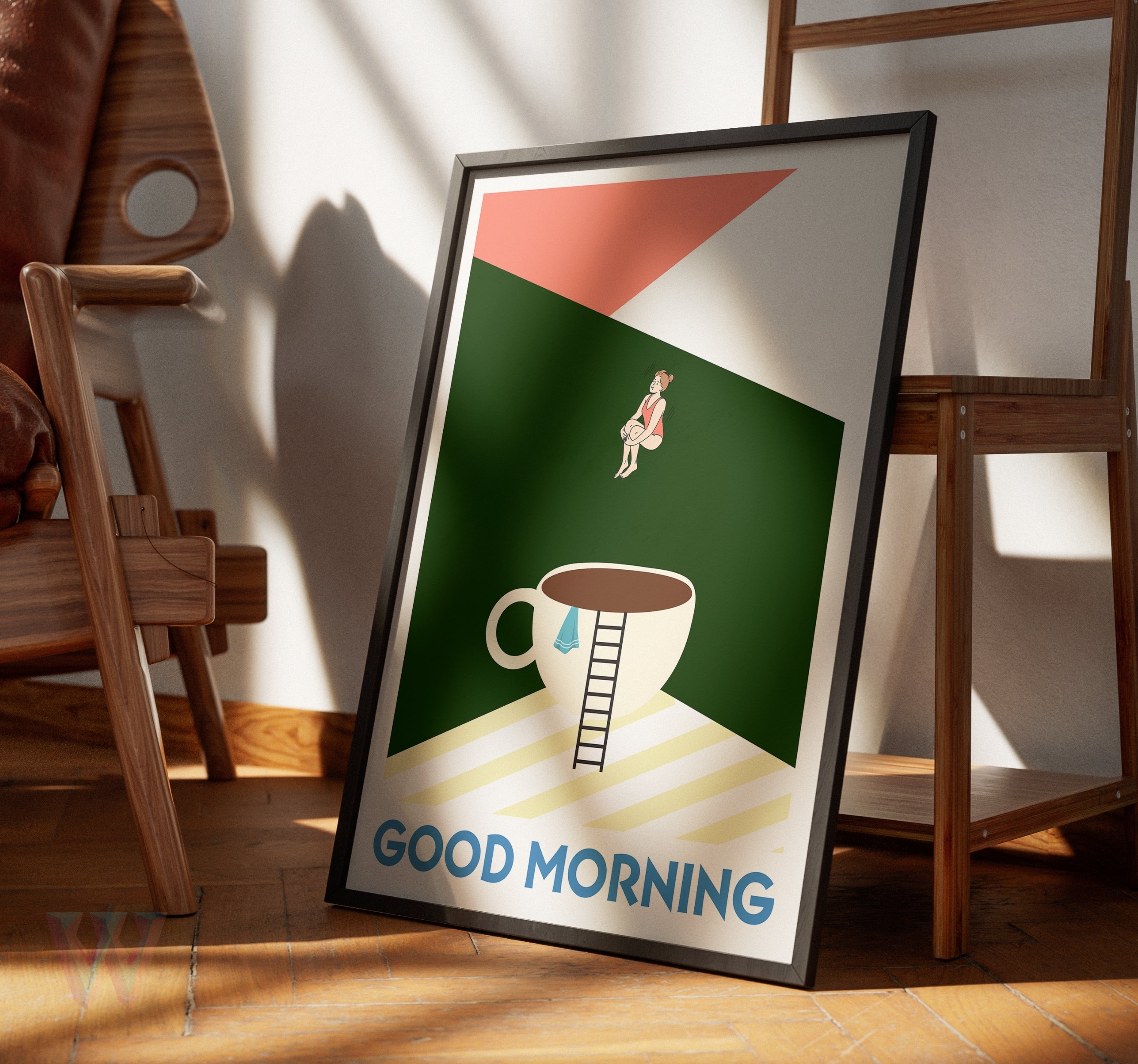 Good Morning Coffee Art Print A4 Digital Retro Diver Poster, Whimsical ...