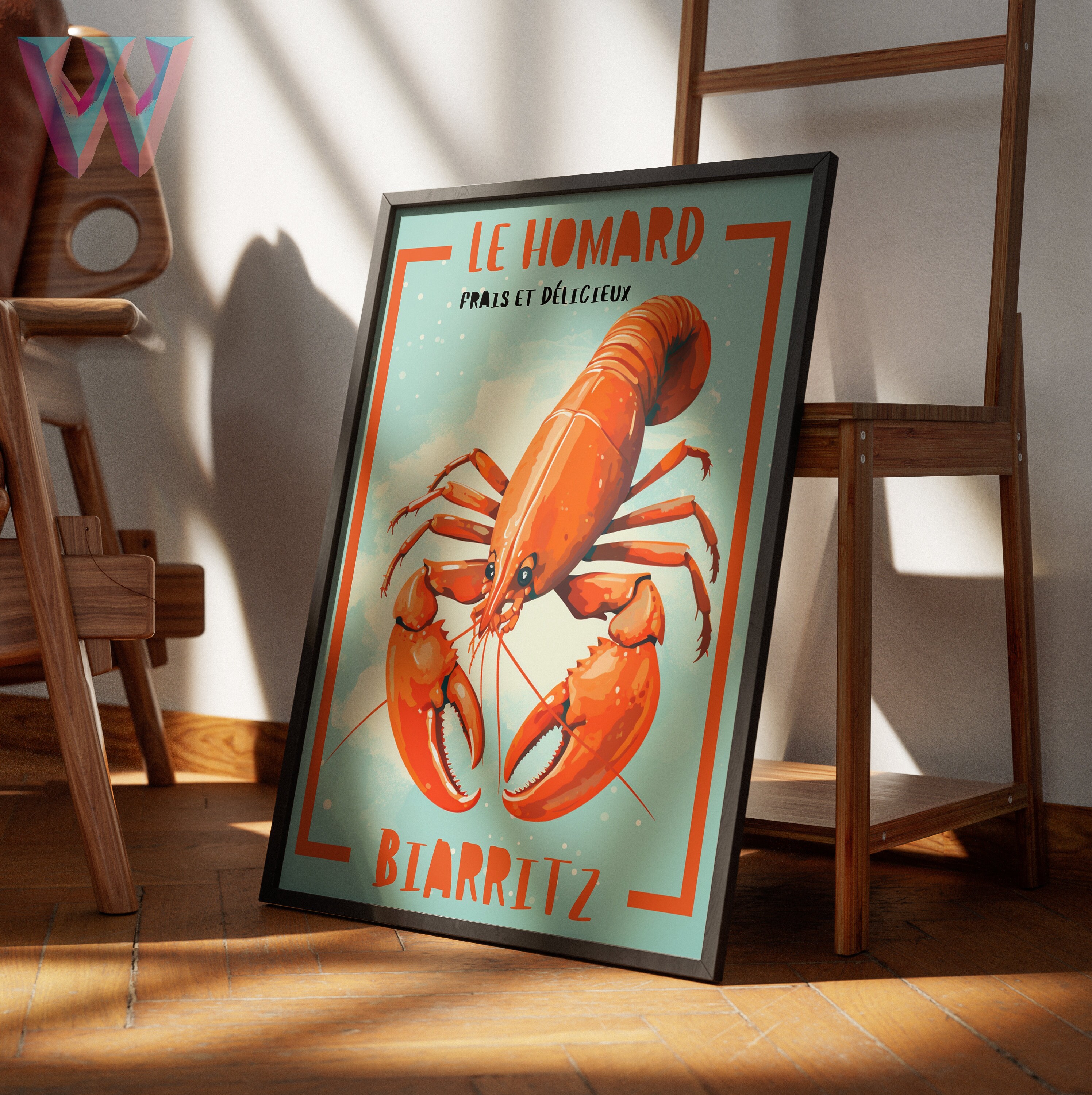 French Biarritz Lobster Poster Vintage Le Homard Digital Art Print ...