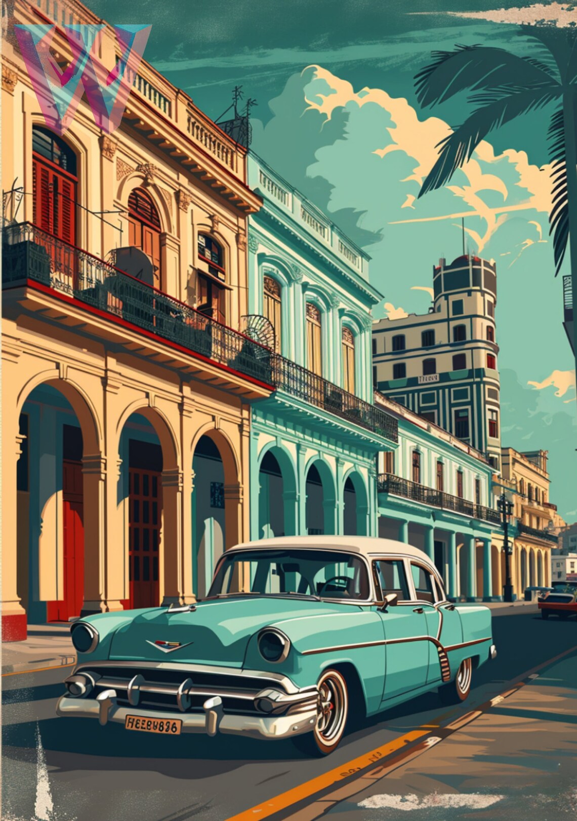Cuba Travel Poster Digital Download, Art Deco Style Retro Cuba Wall Art ...