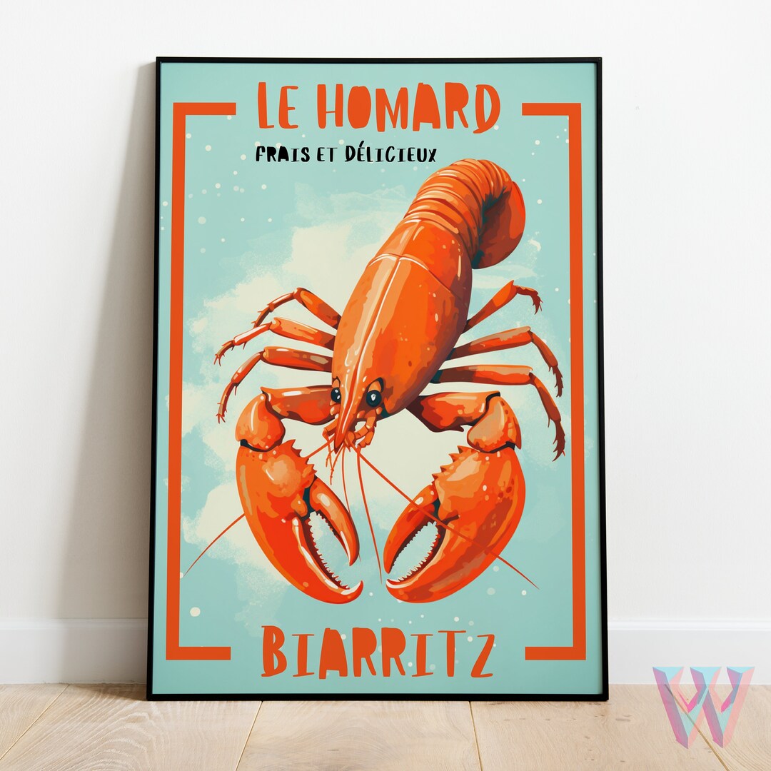 French Biarritz Lobster Poster Vintage Le Homard Digital Art Print ...