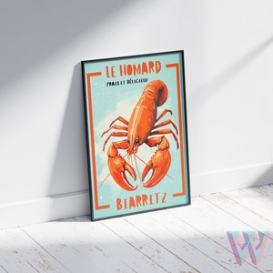 French Biarritz Lobster Poster Vintage Le Homard Digital Art Print ...