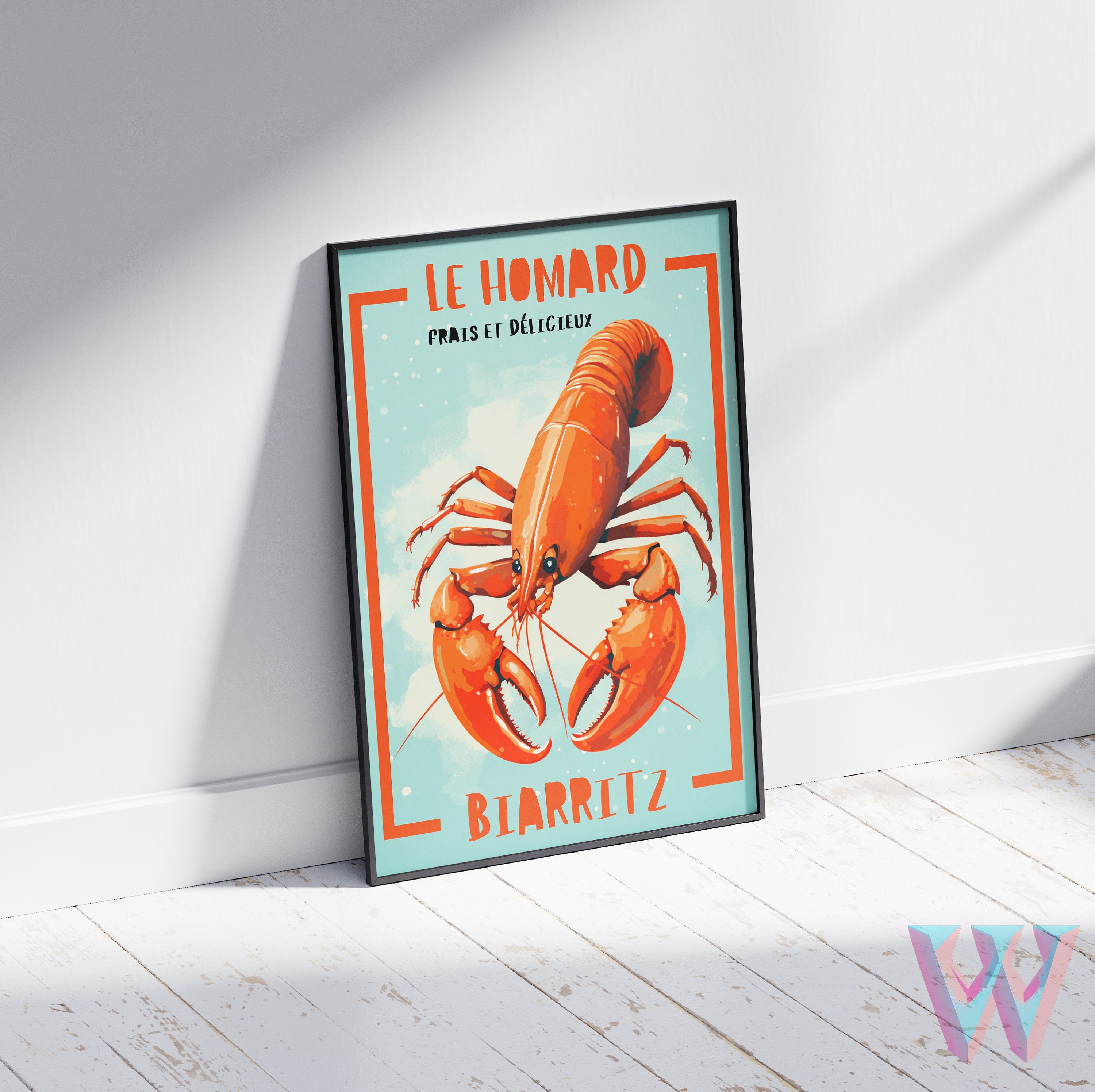 French Biarritz Lobster Poster Vintage Le Homard Digital Art Print ...