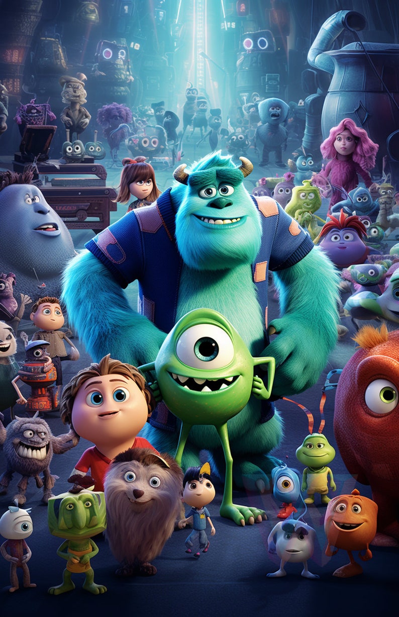 Monsters Inc Movie Poster, Pixar Animation Wall Art, Kids Room Decor ...
