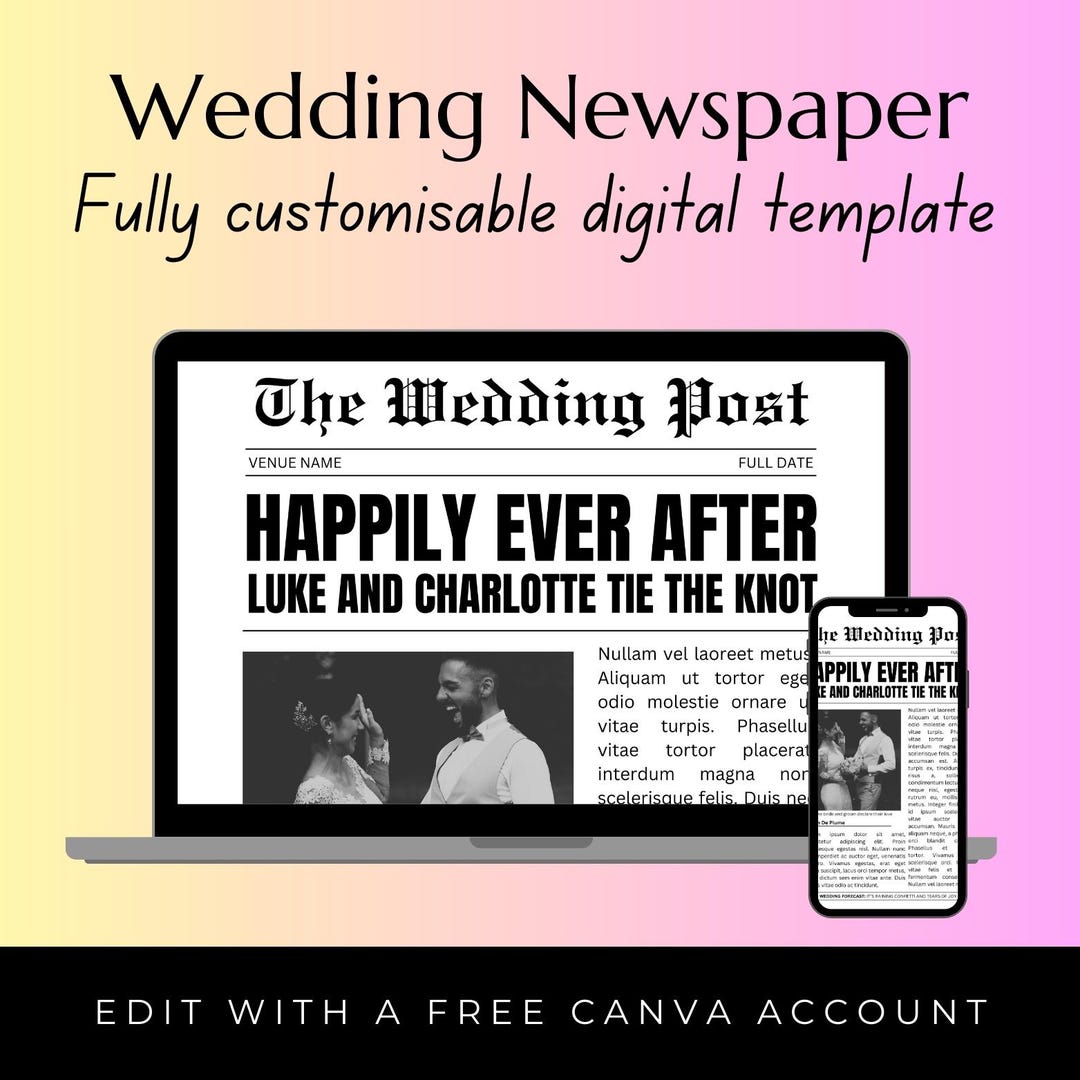 Wedding Newspaper Template Wedding Newspaper Canva Digital Download ...