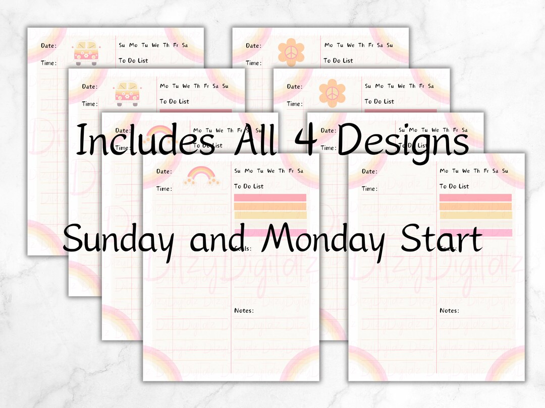 Printable Split Daily Planner Bundle, Groovy Hippie Retro Themed ...