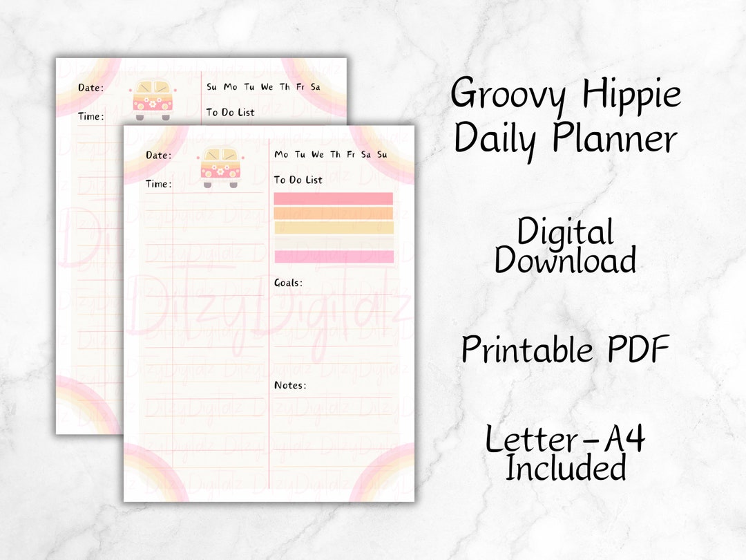 Printable Daily Planner, Groovy Hippie Retro Themed, Volkswagen Van ...