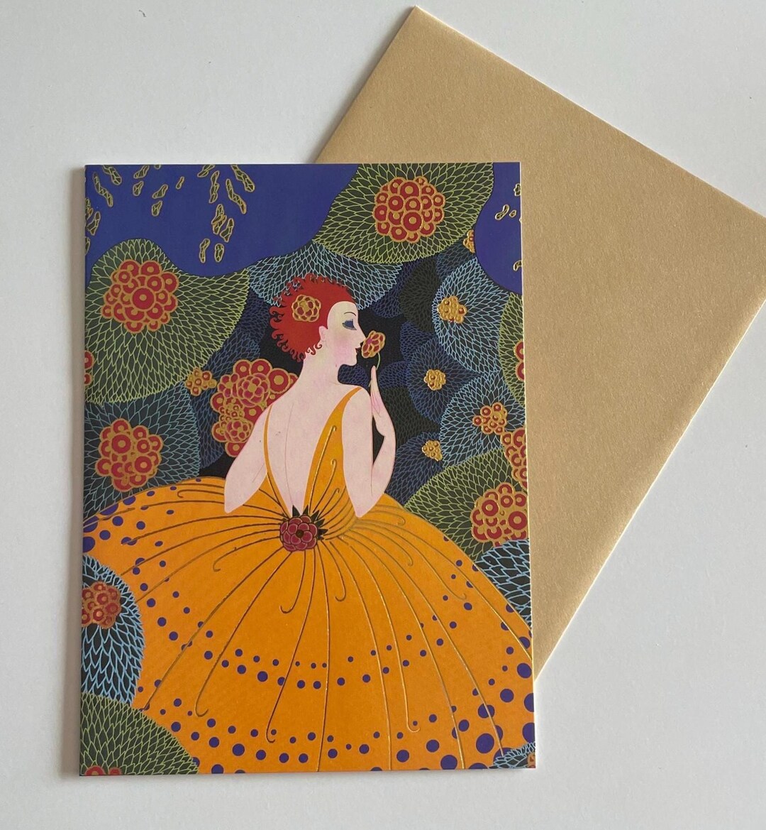 Winter Flowers Art Erté Customizable Greeting Card Birthday Gift ...