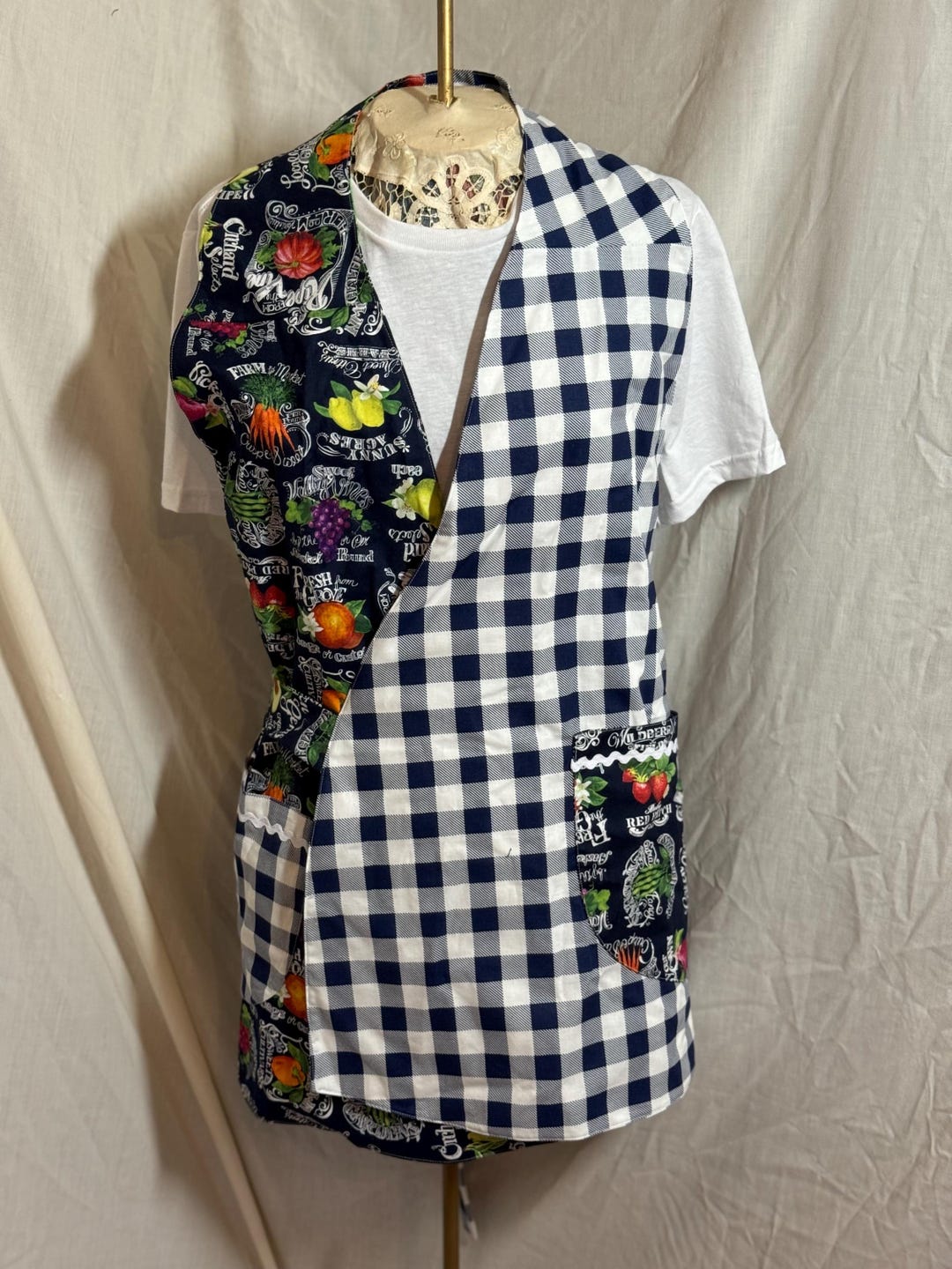 Navy Blue Gingham and Fresh Fruits Cross Front Apron - Etsy