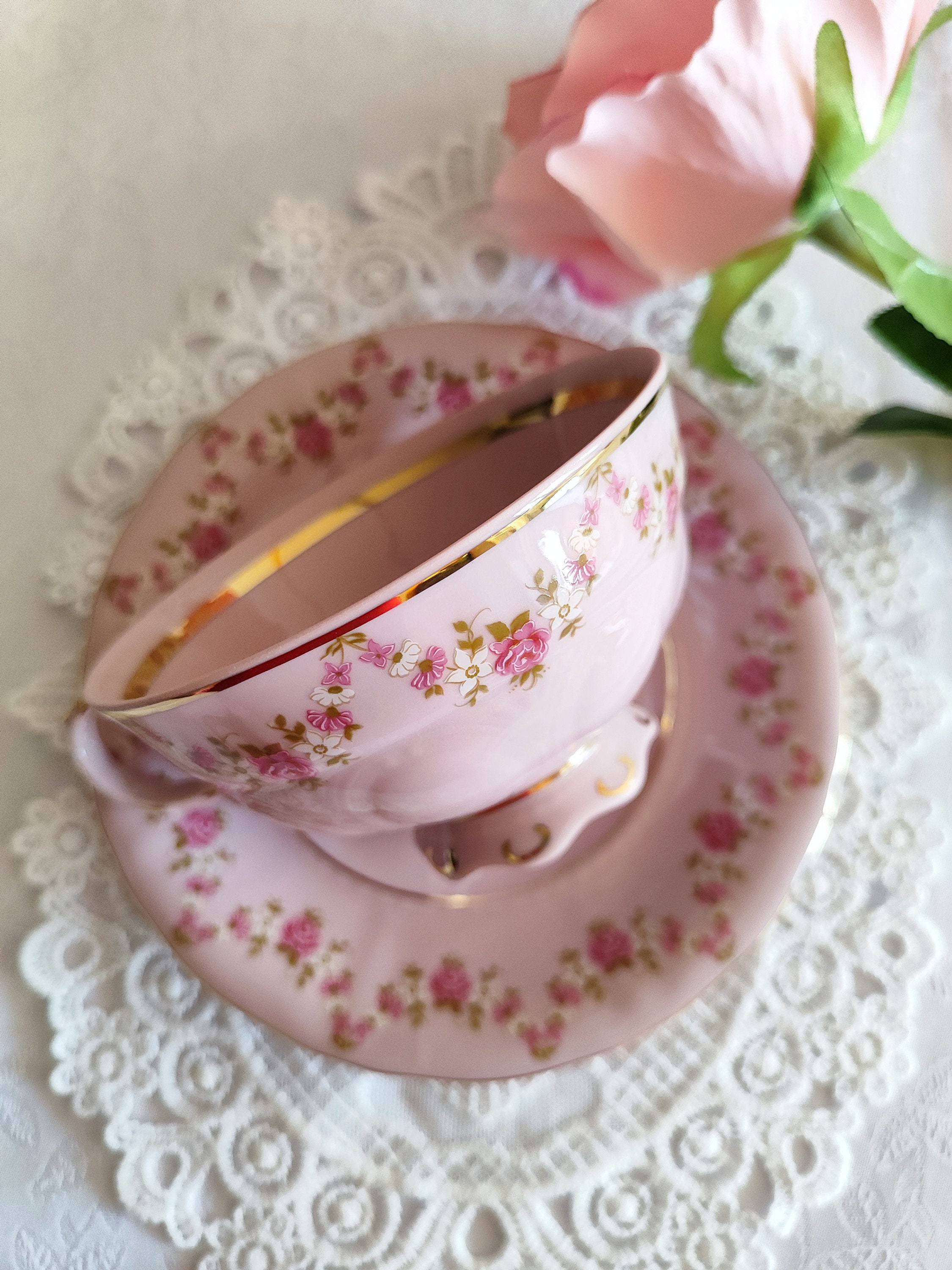 Tea Cup Roses Pink Porcelain Pink Porcelain With Roses Hand Gilded ...