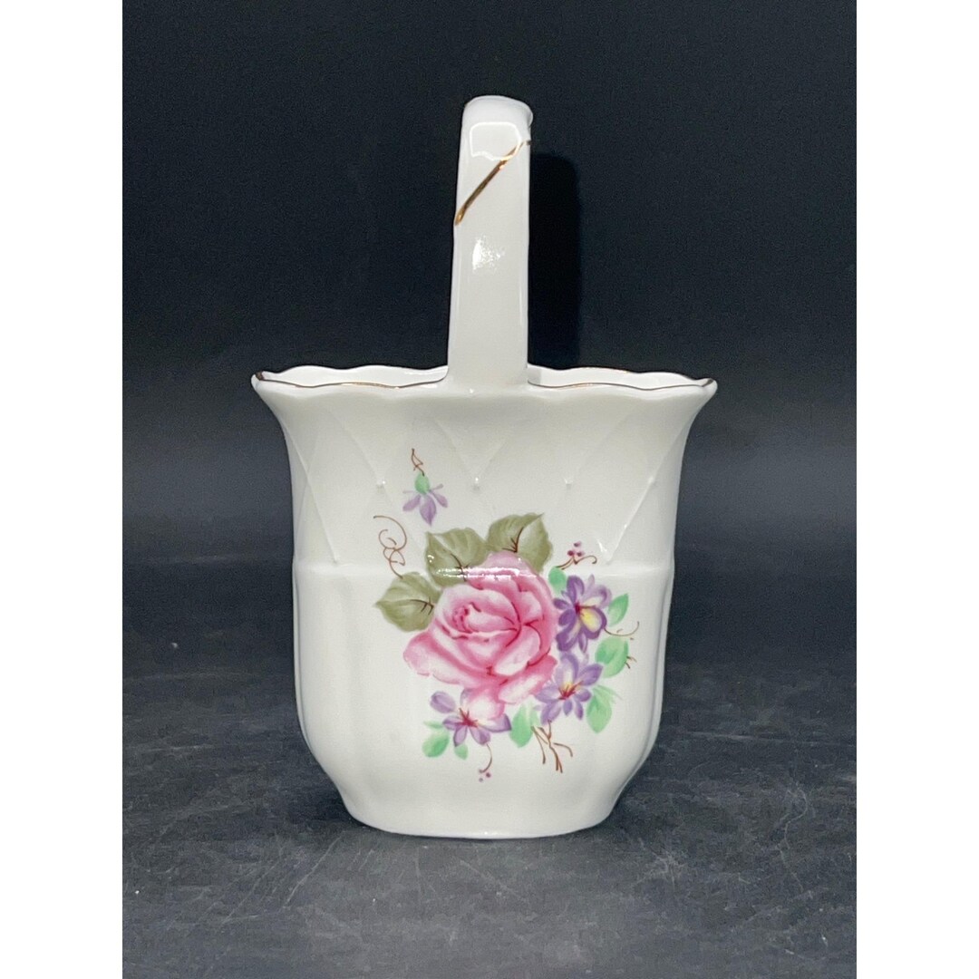 Vintage Lefton Porcelain Floral Basket With Handle & Gold Accents - Etsy