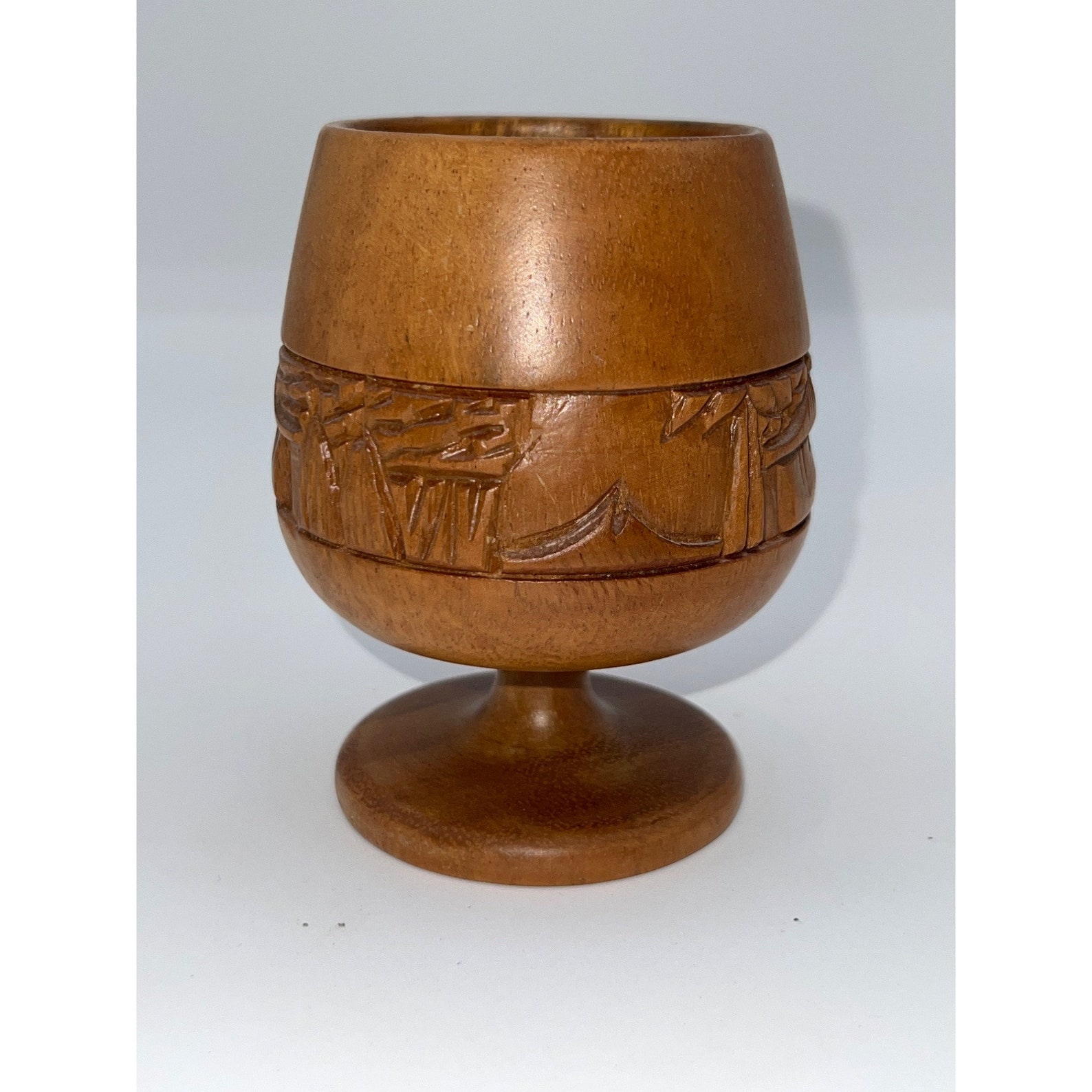 Hand Carved Tiki Wood Lazy Susan Punch Bowl 12 Cups and Ladle ...