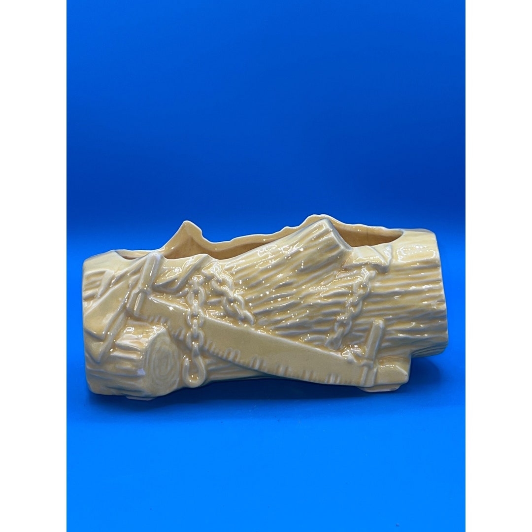 Vintage Mccoy Yellow Ceramic Log Planter - Etsy