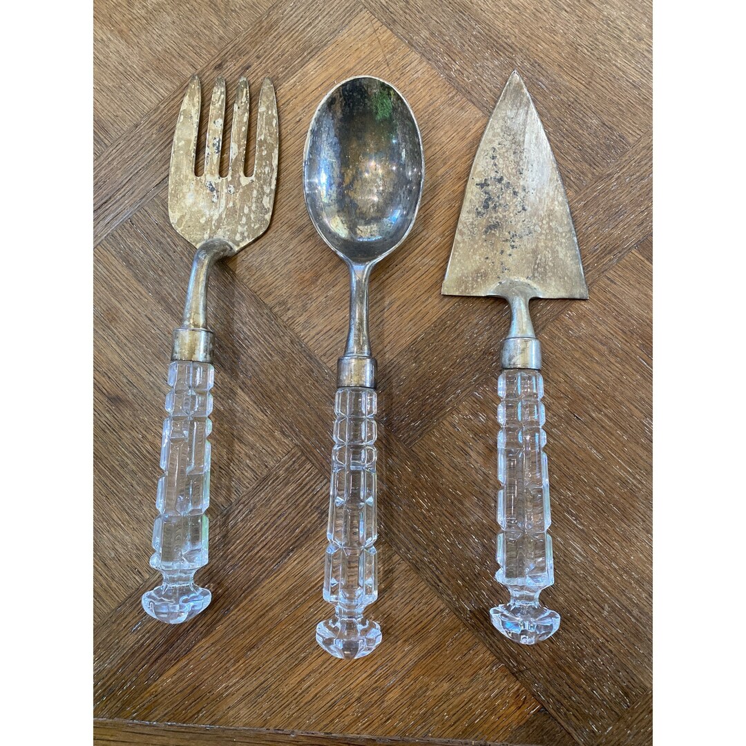 GODINGER Silverplate Salad Servers and Pie/cake Server W/ Crystal ...