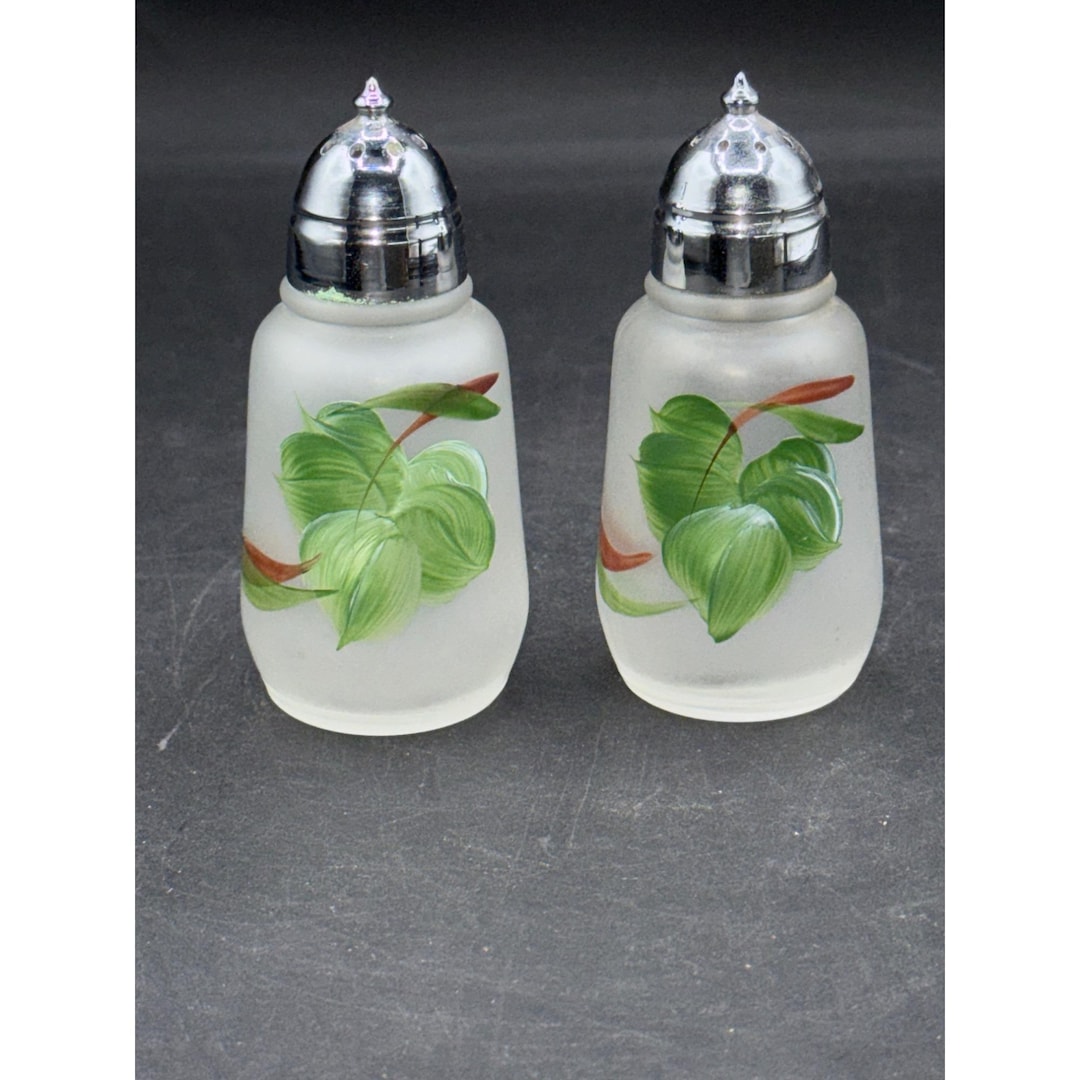 Vintage Hazel Atlas Gay Fad Frosted Hand-painted Ivy Salt & Pepper Set ...