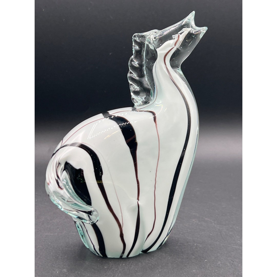 Vintage Cased Glass Hand Blown Murano Style Black Striped Zebra ...