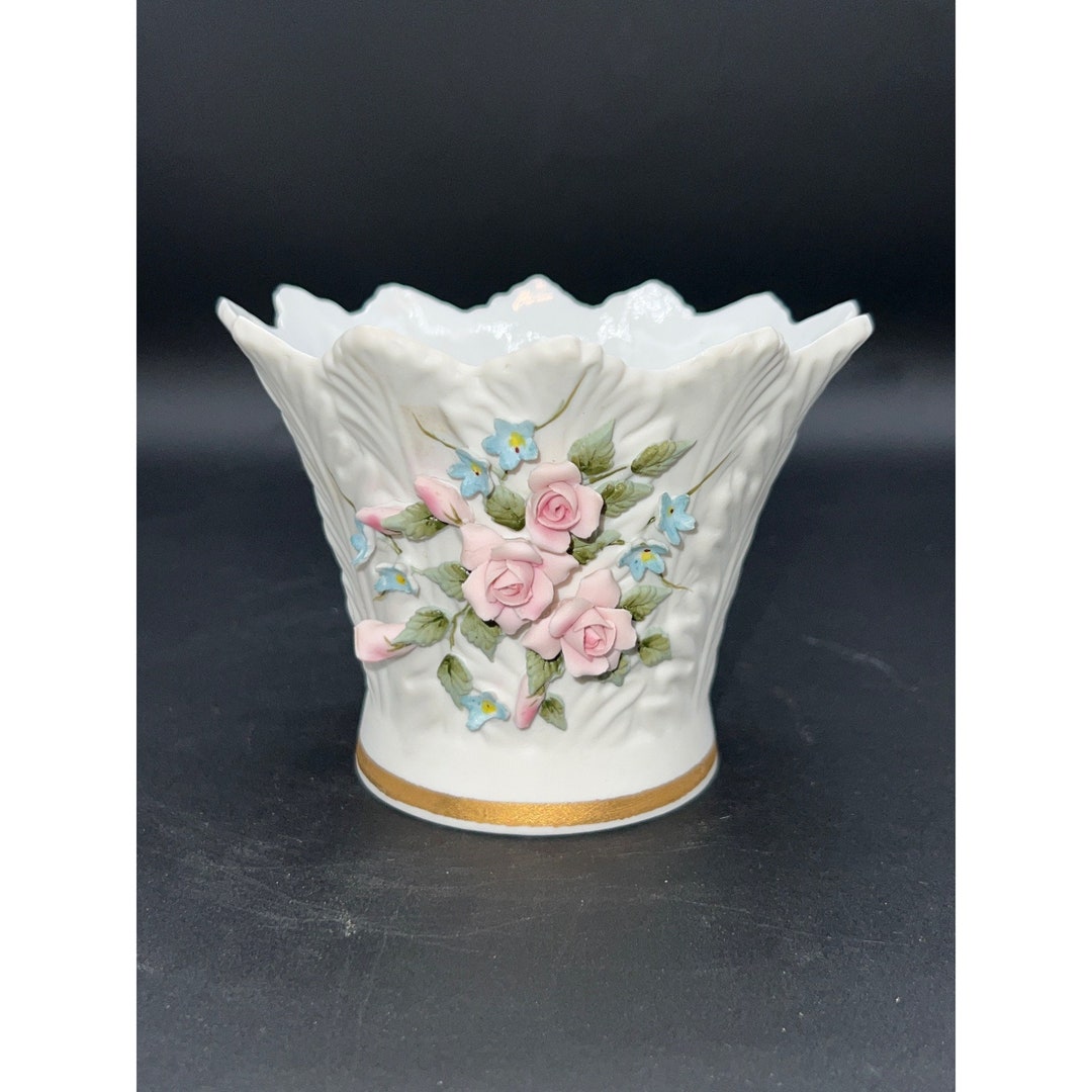 Lefton Porcelain Vase Applied Bisque Floral Design Last Photo Shows ...