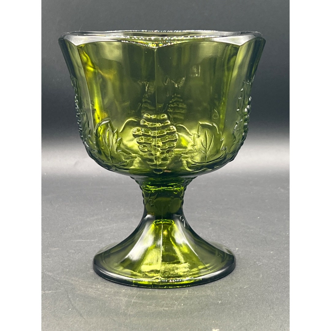 Vintage Indiana Green Depression Glass Colony Grapes Footed Compote ...