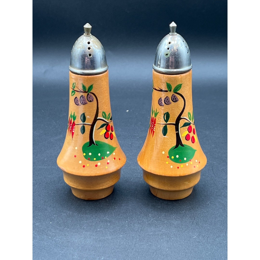 Vintage Woodpecker Woodware Japan Wood Hand Painted Salt & Pepper ...