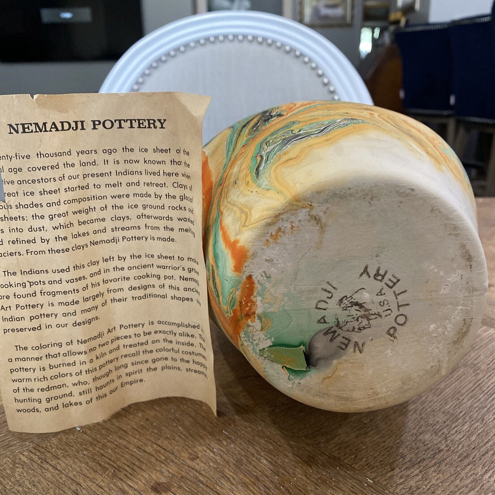 NEMADJI POTTERY USA Wedding Vase Double Spout 10 Green Orange Black ...