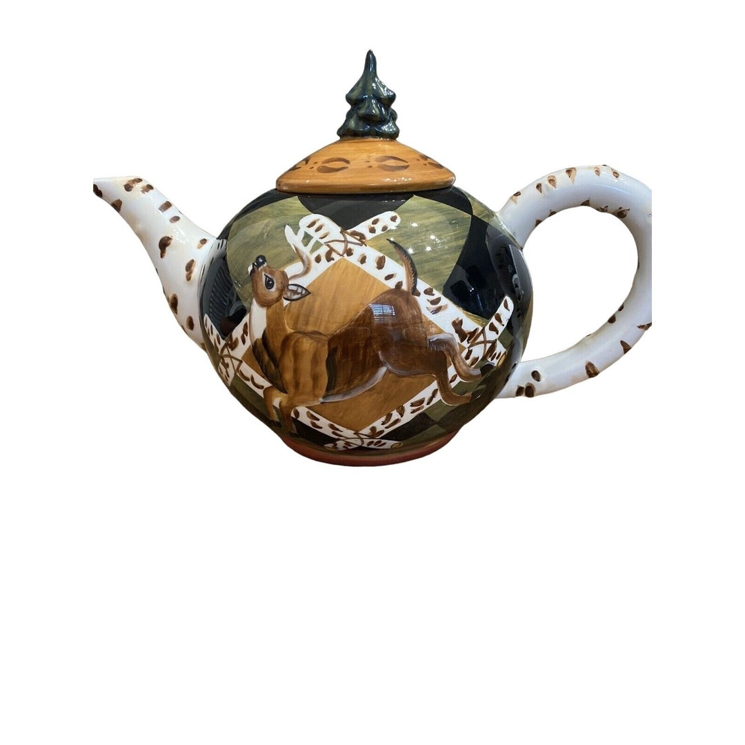 Zrike Outpost Teapot/lid Deer Acorn Birch Retired Hand Painted S ...