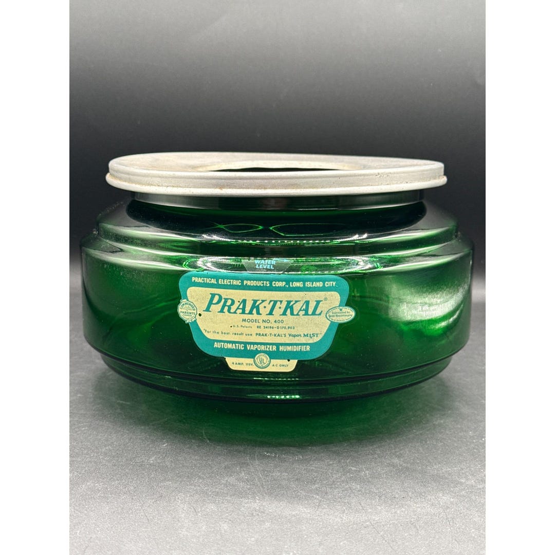 Vintage Green Glass Humidifier With Metal Lid by Prakt-kal Model No ...