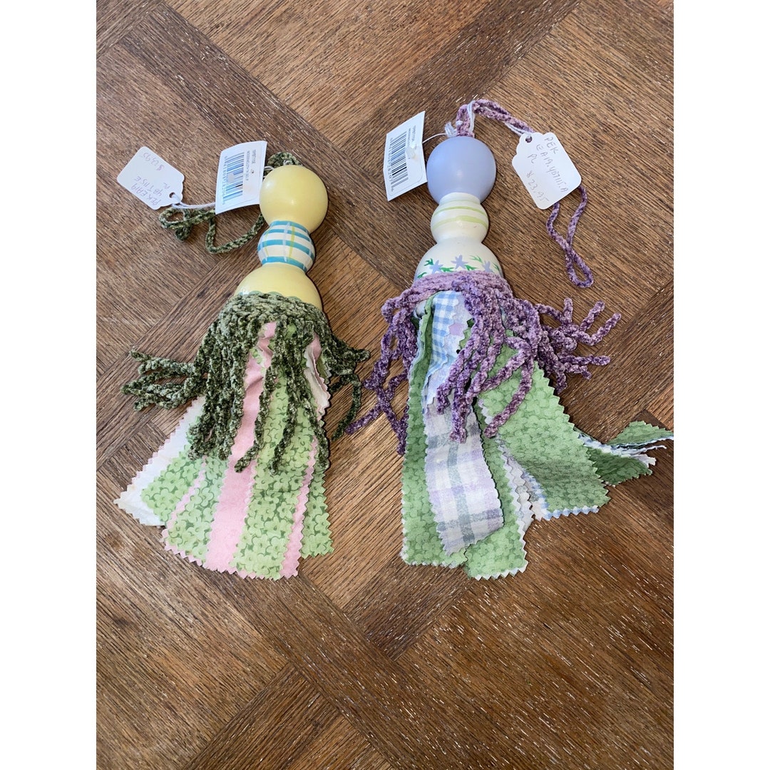 Set of Two 9” Hand Painted Wooden Tassel With Cotton and Chenille ...