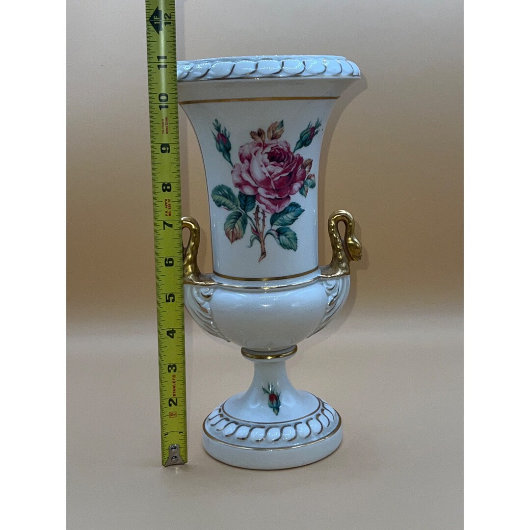 Porcelain Vintage Vase Floral Duck Flowers Holder Animal Swan White ...
