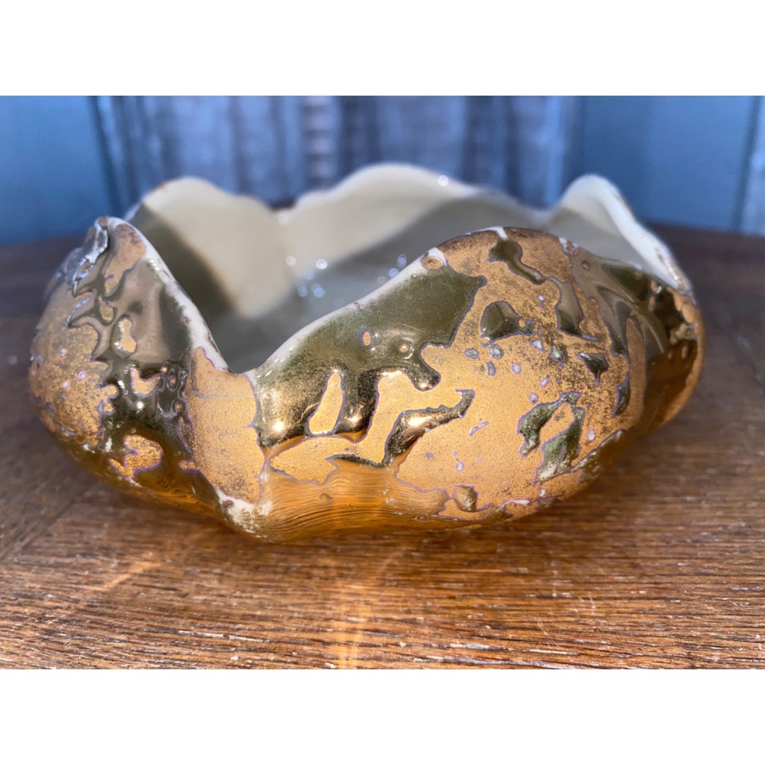 24K Weeping Gold Ivory Lined Trinket Bowl Made in USA - Etsy