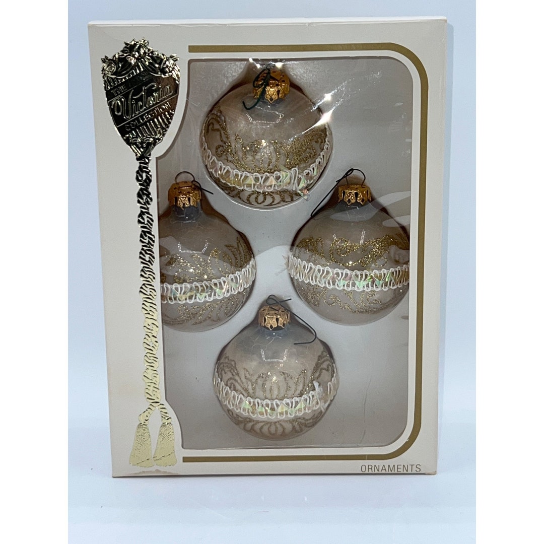 Victoria Collection Vintage 3” Glass Ornaments (4pcs) Gold Mica and ...