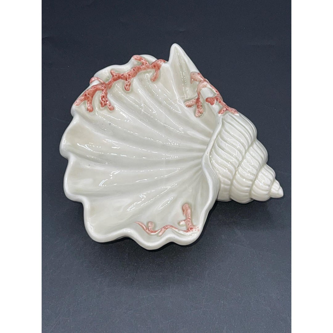 Fitz & Floyd Oceana Shell Shaped Ceramic Dish With Coral Accents Japan - Etsy