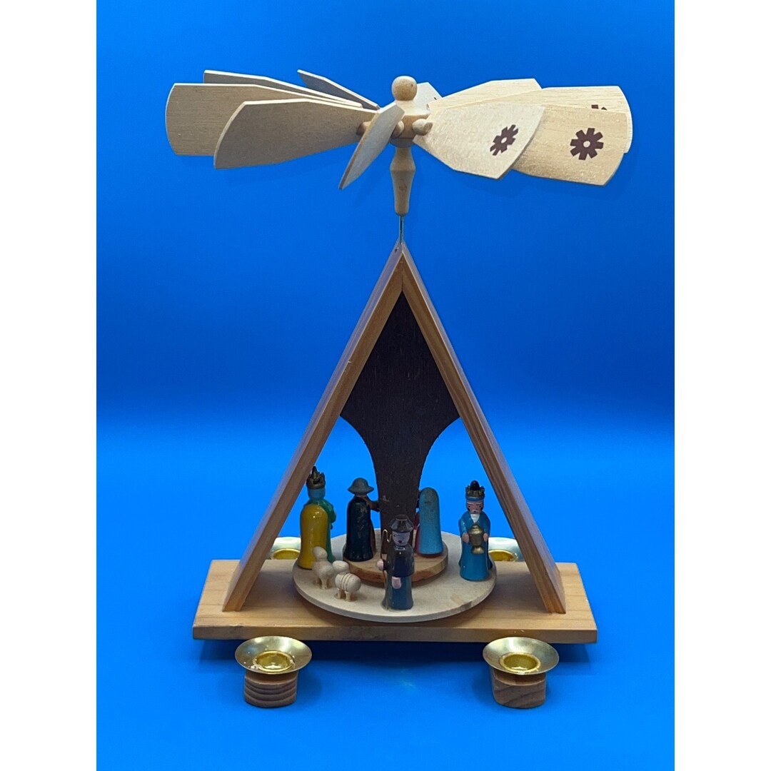 Vintage Wooden Nativity Christmas Pyramid With Candle Holders ...