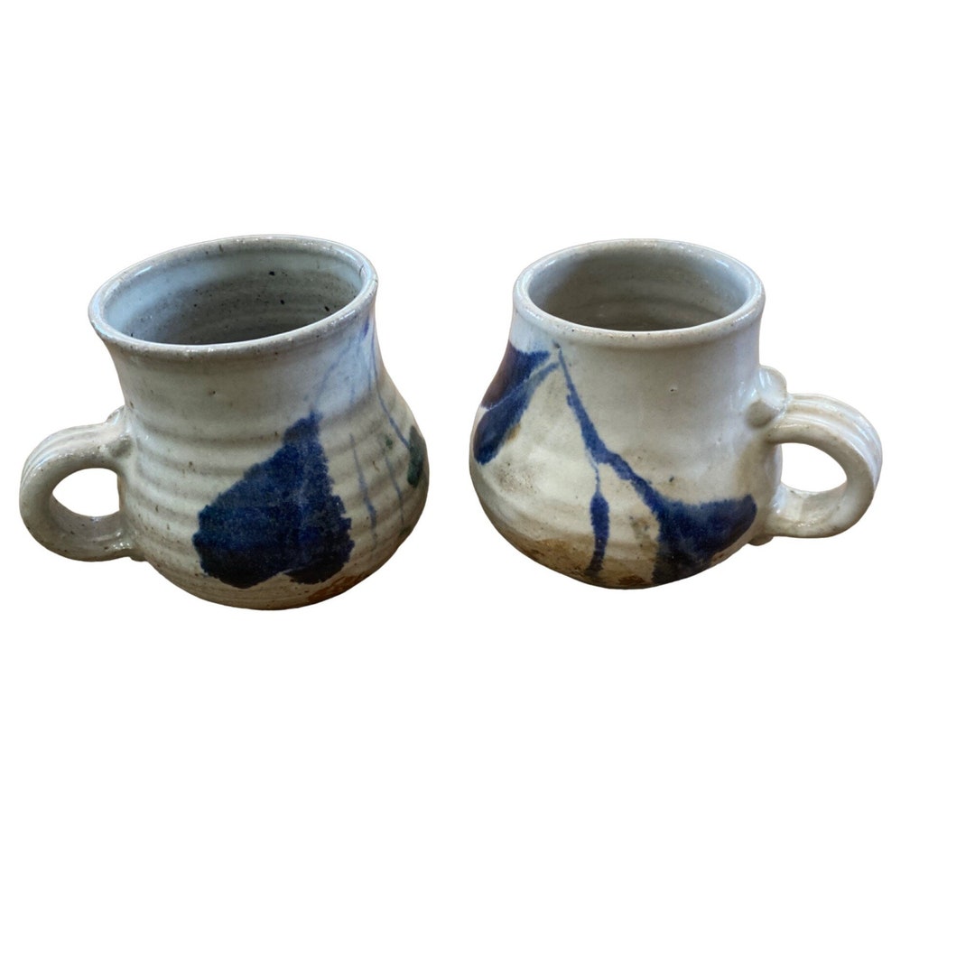 2 Studio Pottery Blue Grey Heart Glazed Stoneware Mugs - Etsy