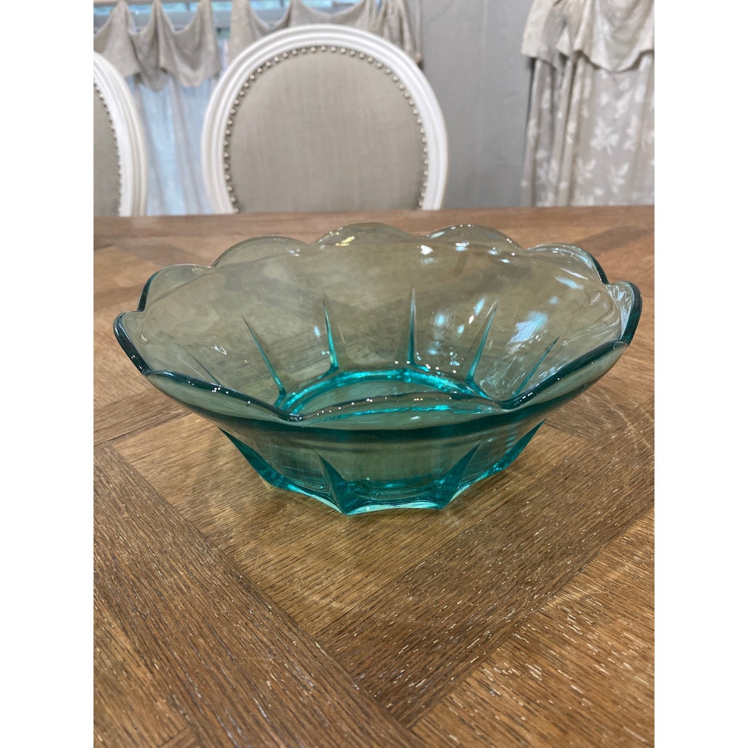 Hazel Atlas Capri Azure Aqua Blue Ruffled Glass Bowl 8” - Etsy
