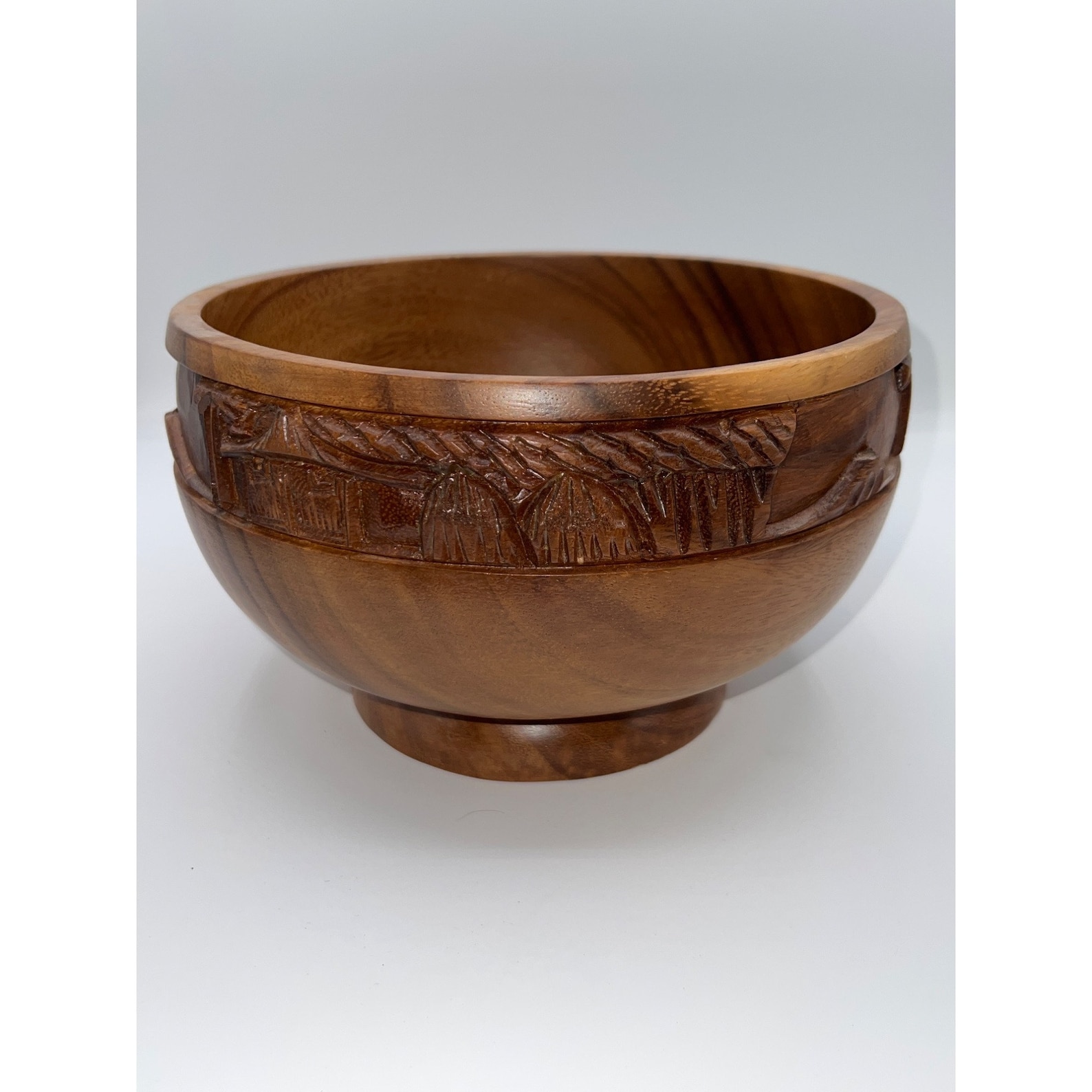 Hand Carved Tiki Wood Lazy Susan Punch Bowl 12 Cups and Ladle ...