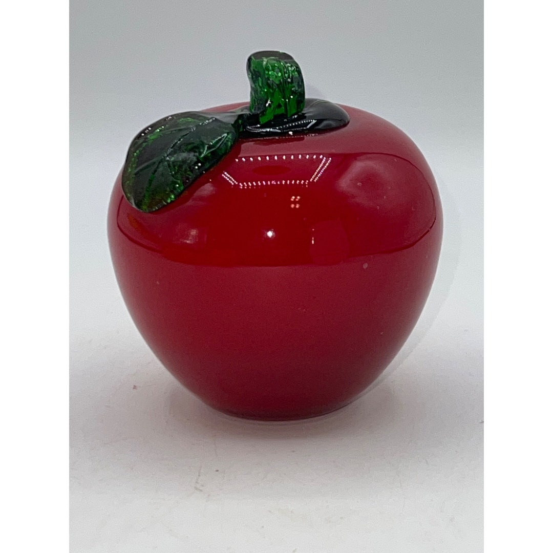 Vintage Red Hand Blown Glass Apple With Green Stem and Leaf - Etsy