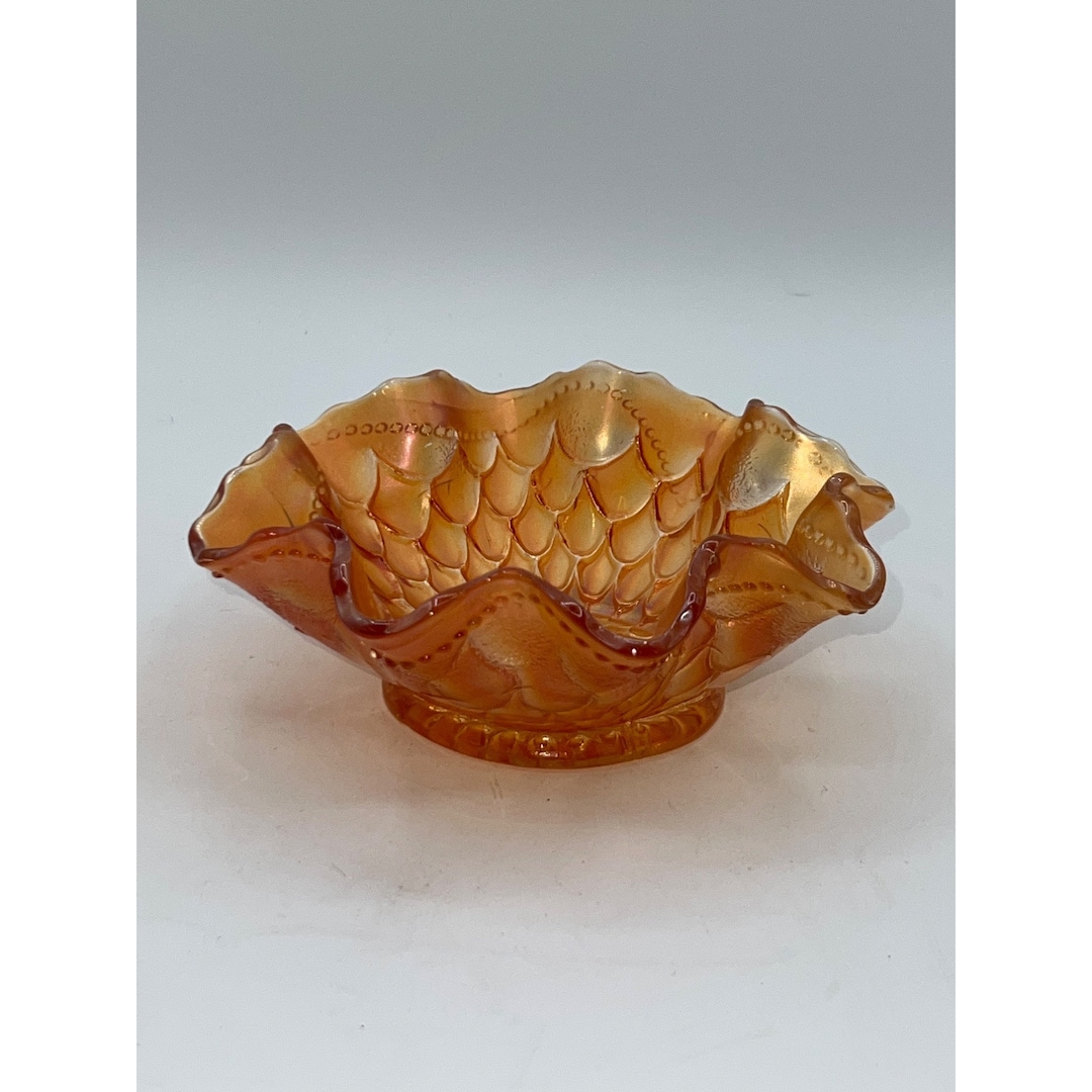 Vintage Dungan Carnival Glass Marigold Candy Dish Pattern Fish Scale 6 ...