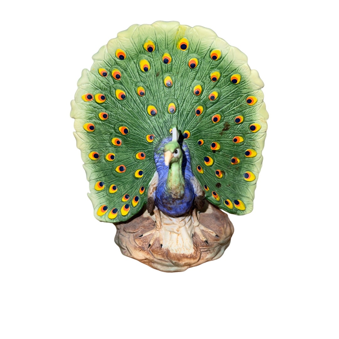 Vintage Lefton Peacock Fanned Green and Blue Tail With Sticker and ...