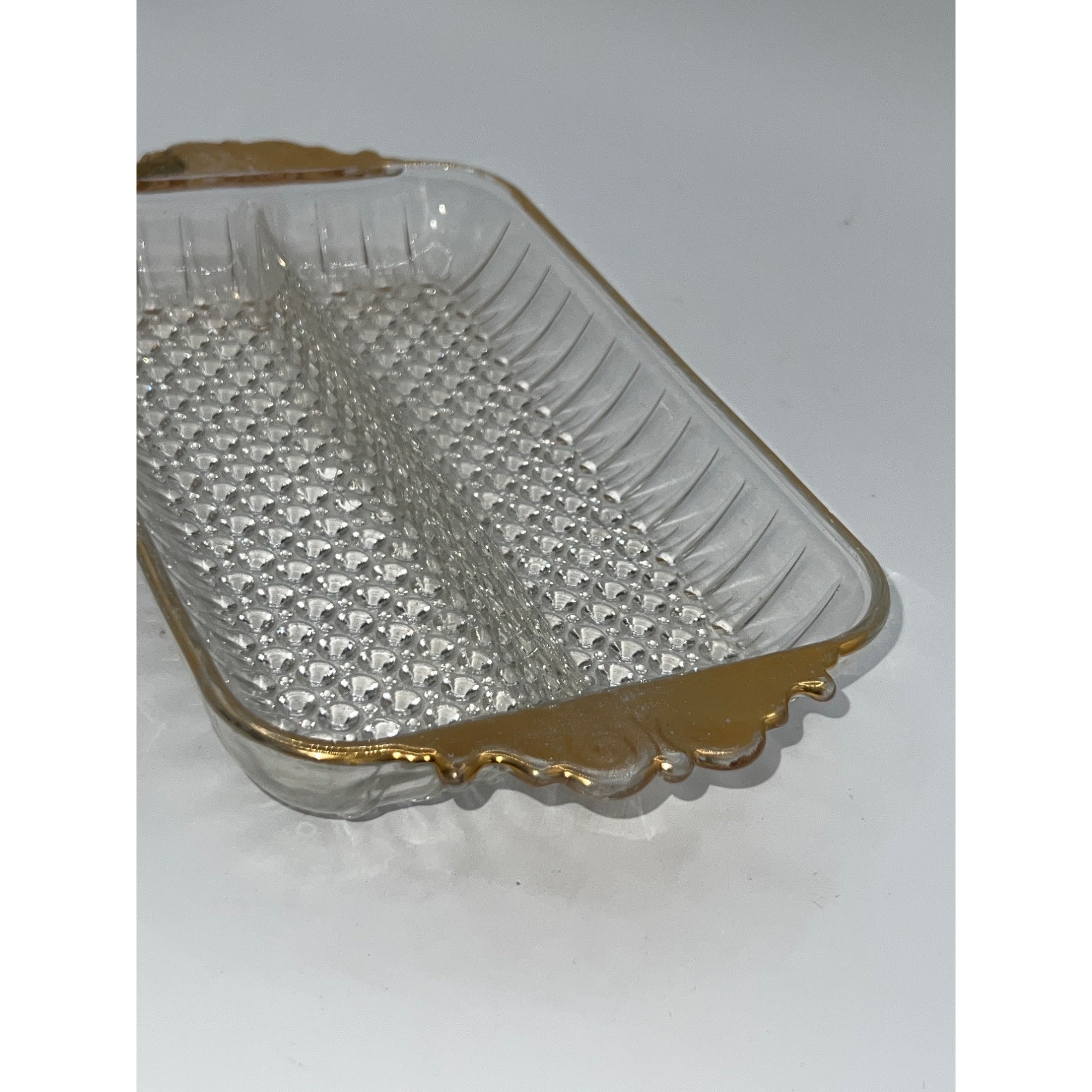 Vintage Clear Glass Divided Relish Dish Gold Gilt Hobnail Rectangle ...