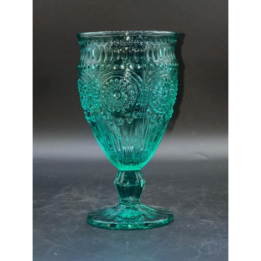 The Pioneer Woman Adeline 12 Oz Footed Glass Goblets Turquoise Aqua ...