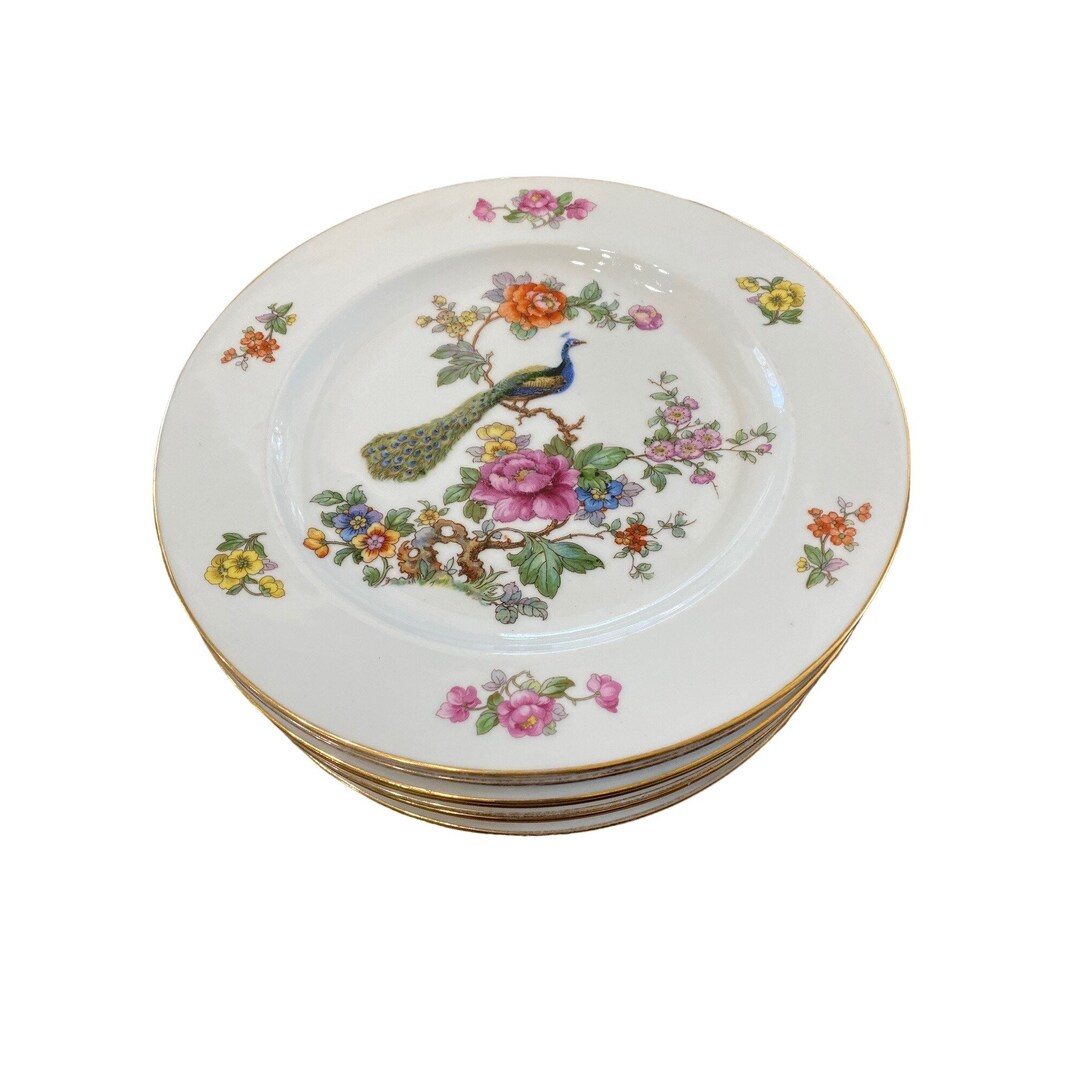 9 Antique Epiag Czechoslovakia Floral Peacock Plates Circa - Etsy