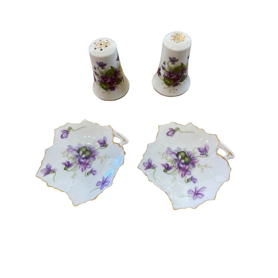 Lefton Spring Violets Butter Pats and Salt Pepper Shaker Set - Etsy
