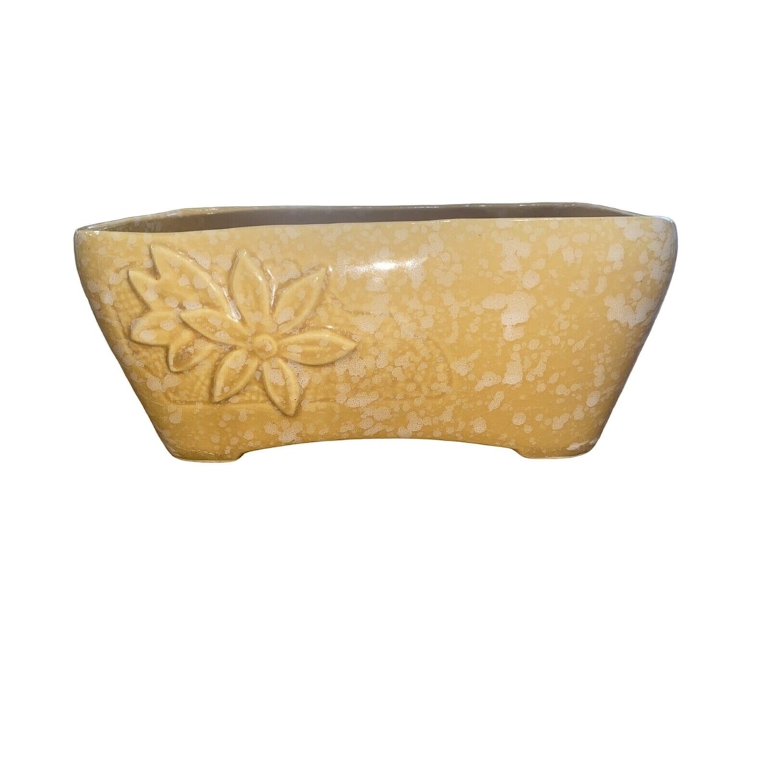 VTG Golden American Bisque Rectangle Planter Wedge Foot Sponge Paint ...