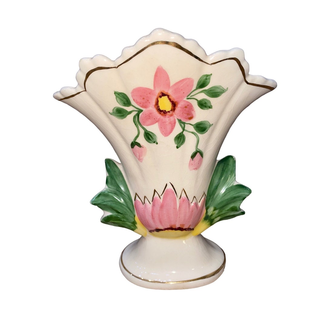 Vintage Hand Painted Pink Flower Fan Vase G & J Decorating Beloit, Ohio ...