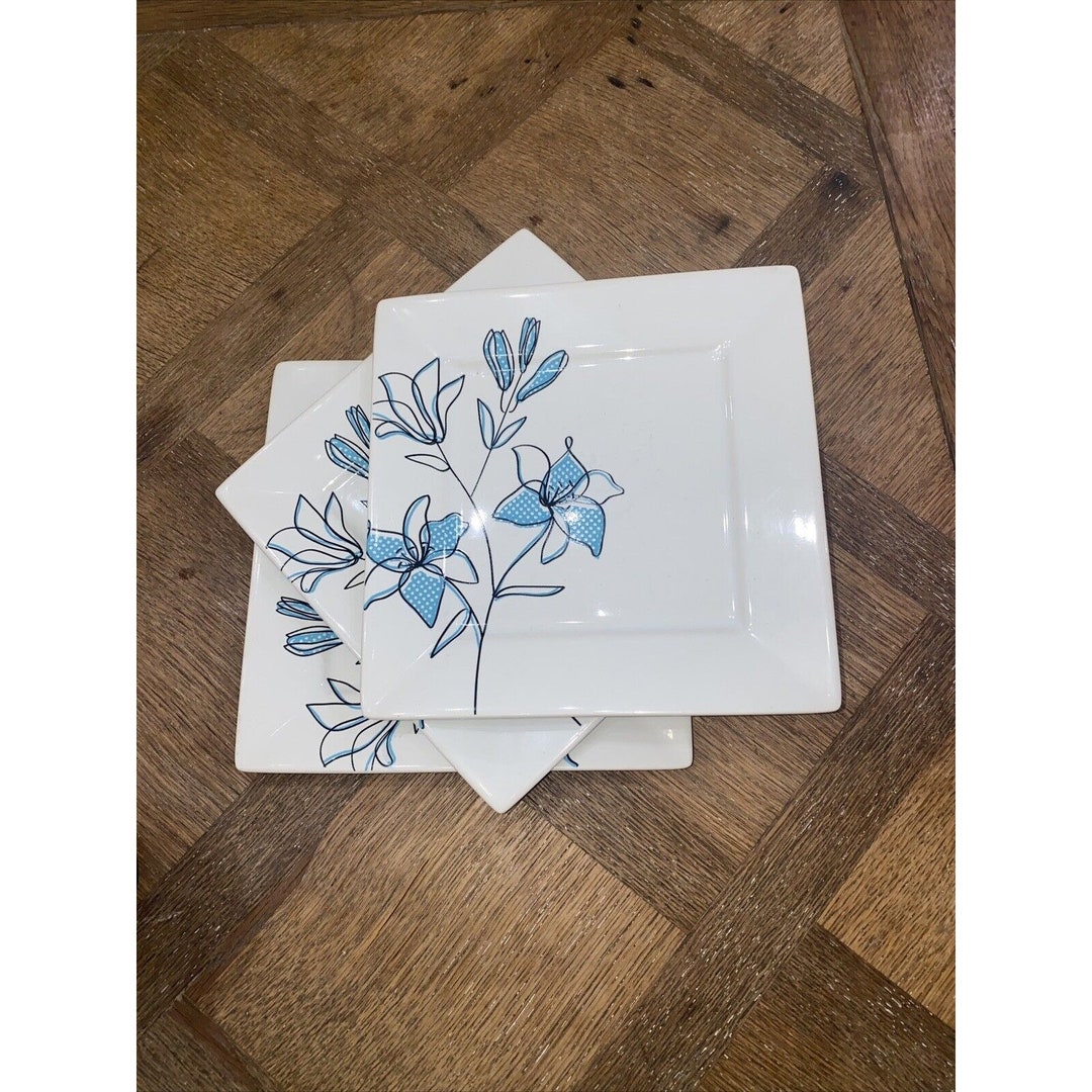 3 Coventry Fine Porcelain Stoneware MCM Lunch Plateblue Lily Blossom ...