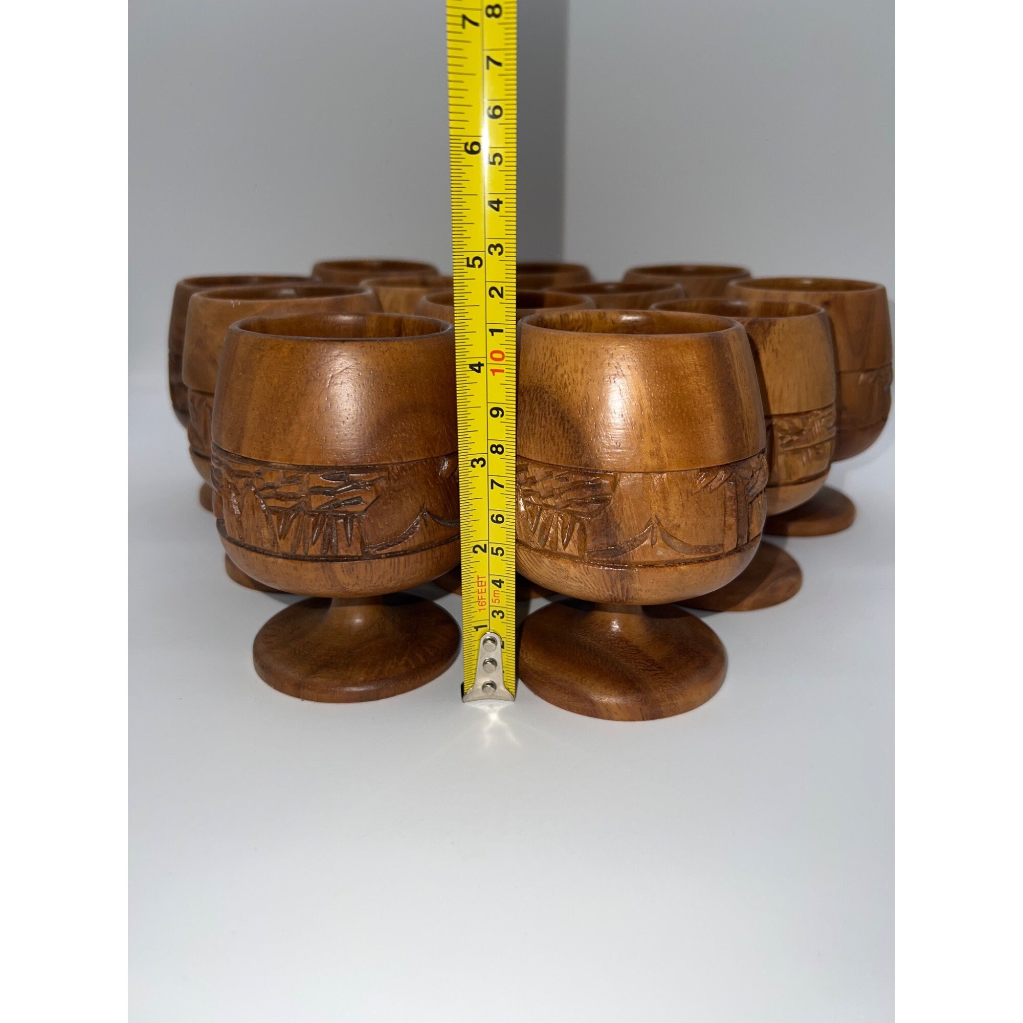 Hand Carved Tiki Wood Lazy Susan Punch Bowl 12 Cups and Ladle ...