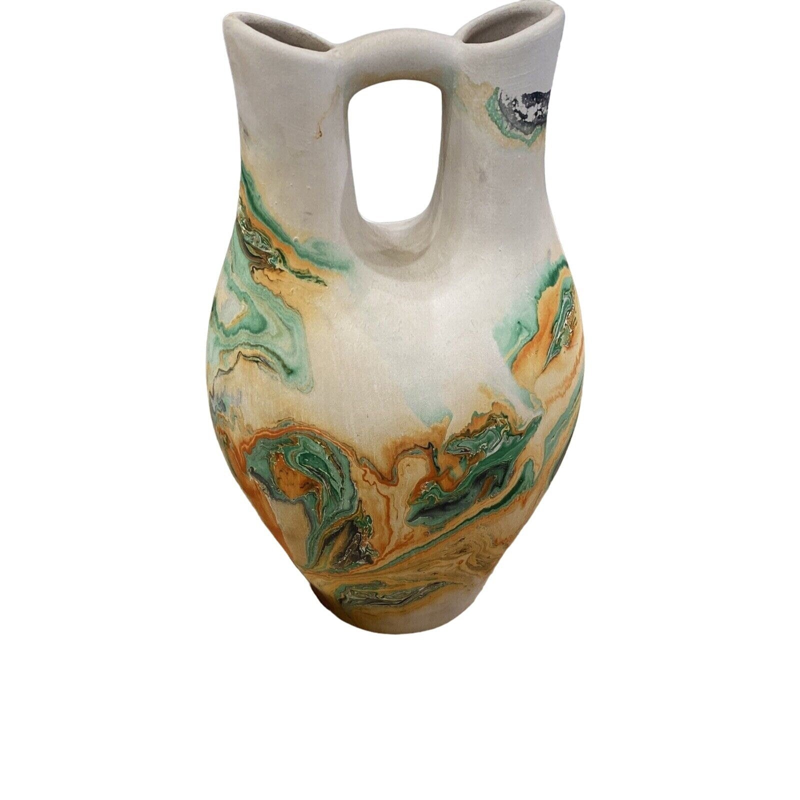 NEMADJI POTTERY USA Wedding Vase Double Spout 10 Green Orange Black ...