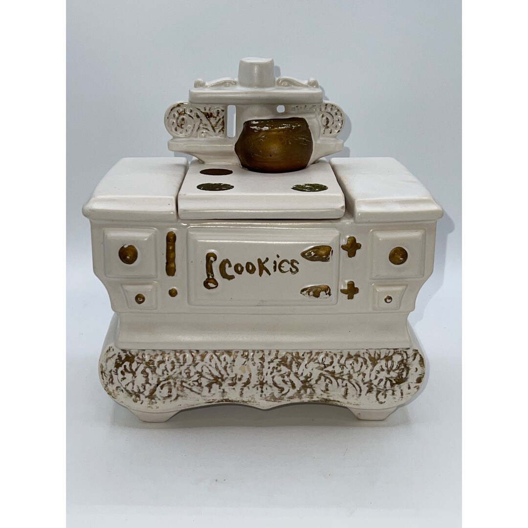 Vintage 1960s Hand Painted Mccoy White and Gold Antique Cook Stove ...