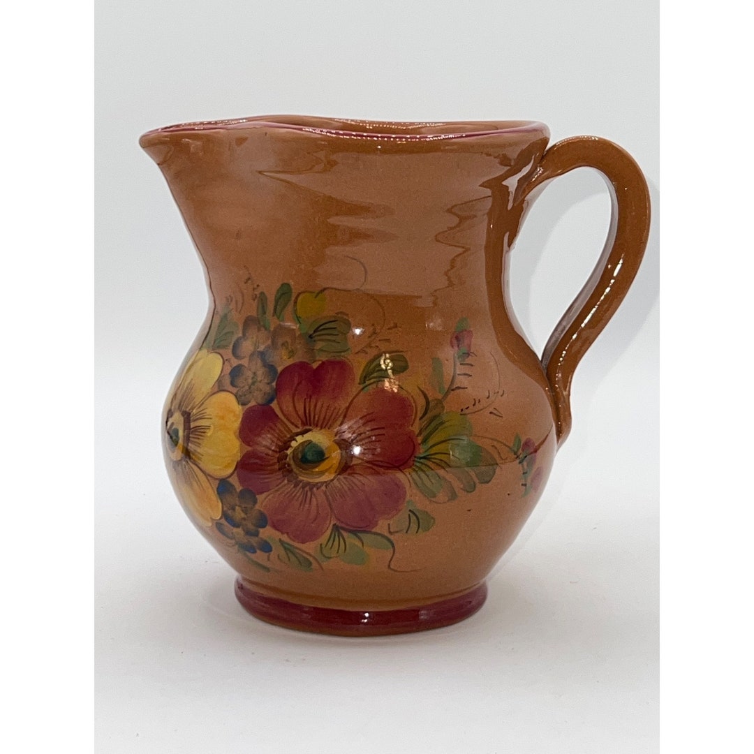 Vintage Alessi Italia Clay Pottery Pitcher Hand Painted Yellow Flower ...